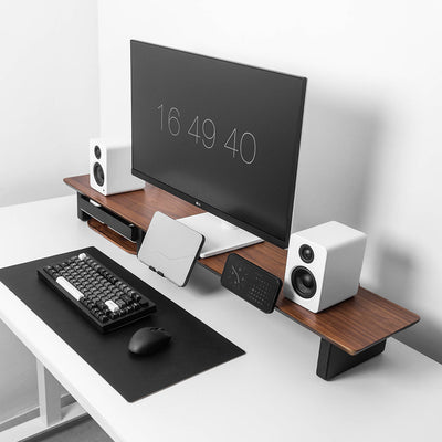 Desk Shelf Setup Cockpit Dual Monitor Stand | Walnut Wood