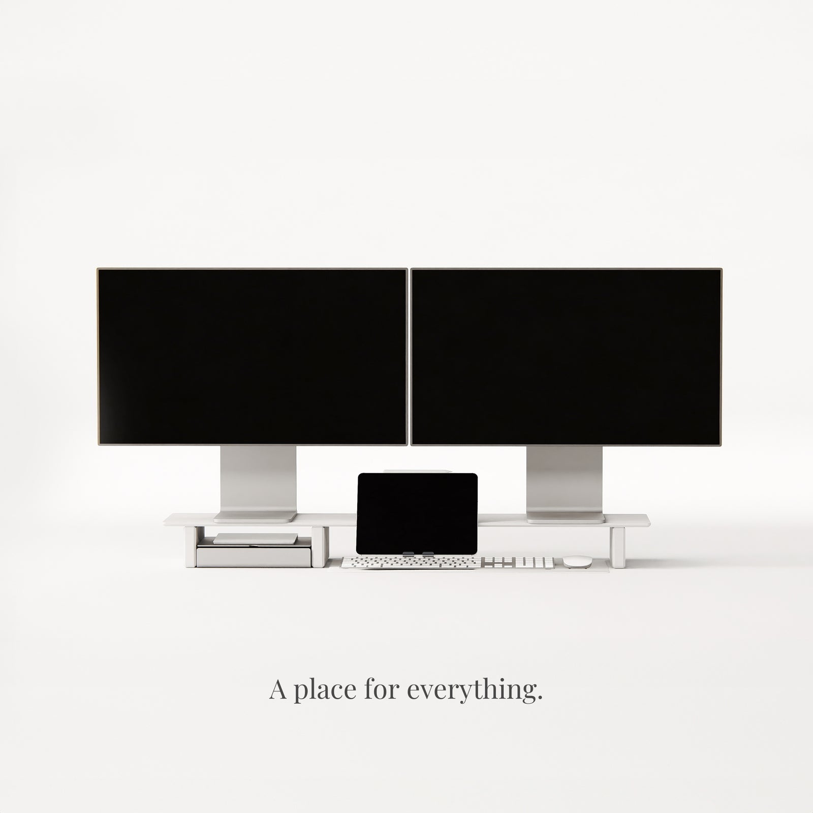 Desk Shelf White Setup Cockpit Dual Monitor Stand Grovemade Balolo ...