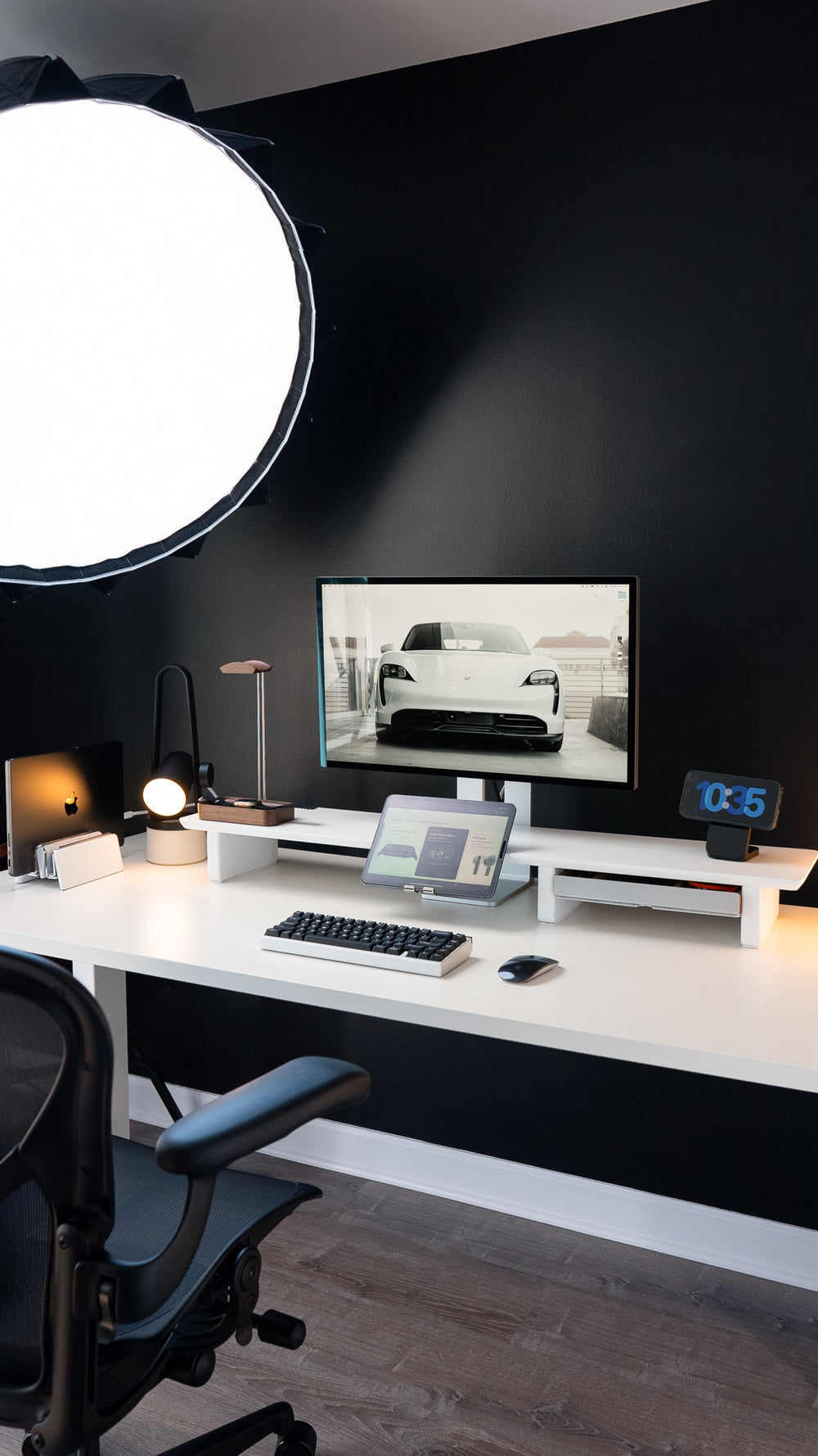 Desk Shelf White Setup Cockpit Dual Monitor Stand Grovemade Balolo ...