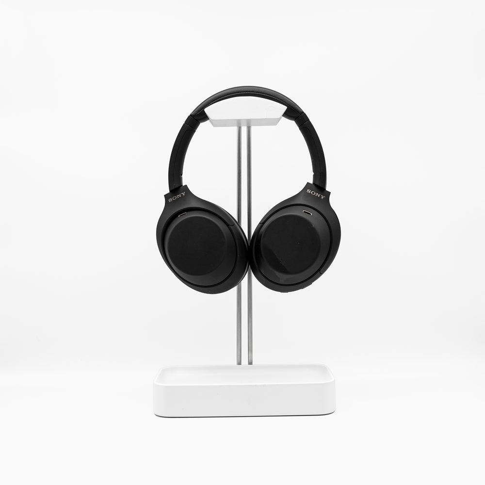Headphone Stand with Storage Base | White Wood Headset Holder