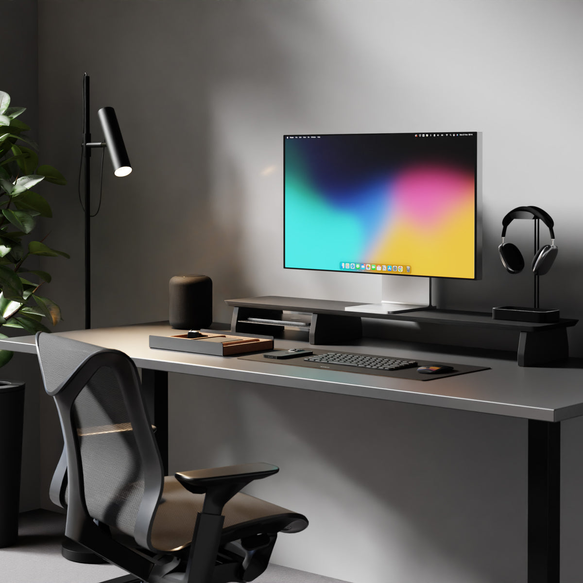 Desk Shelf System Monitor Stand | Black Wood