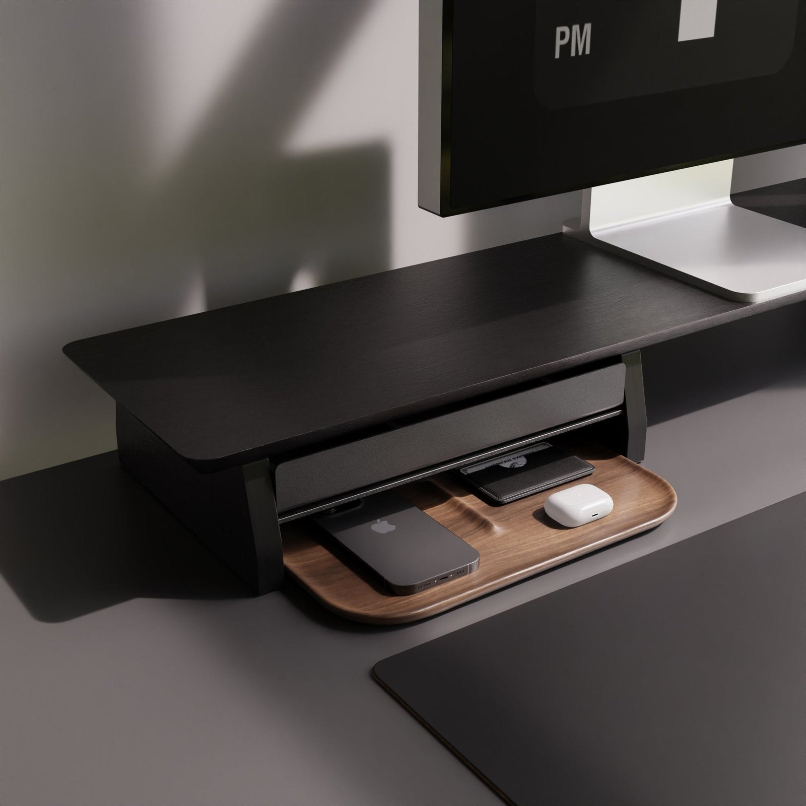 Desk Shelf System Monitor Stand | Black Wood