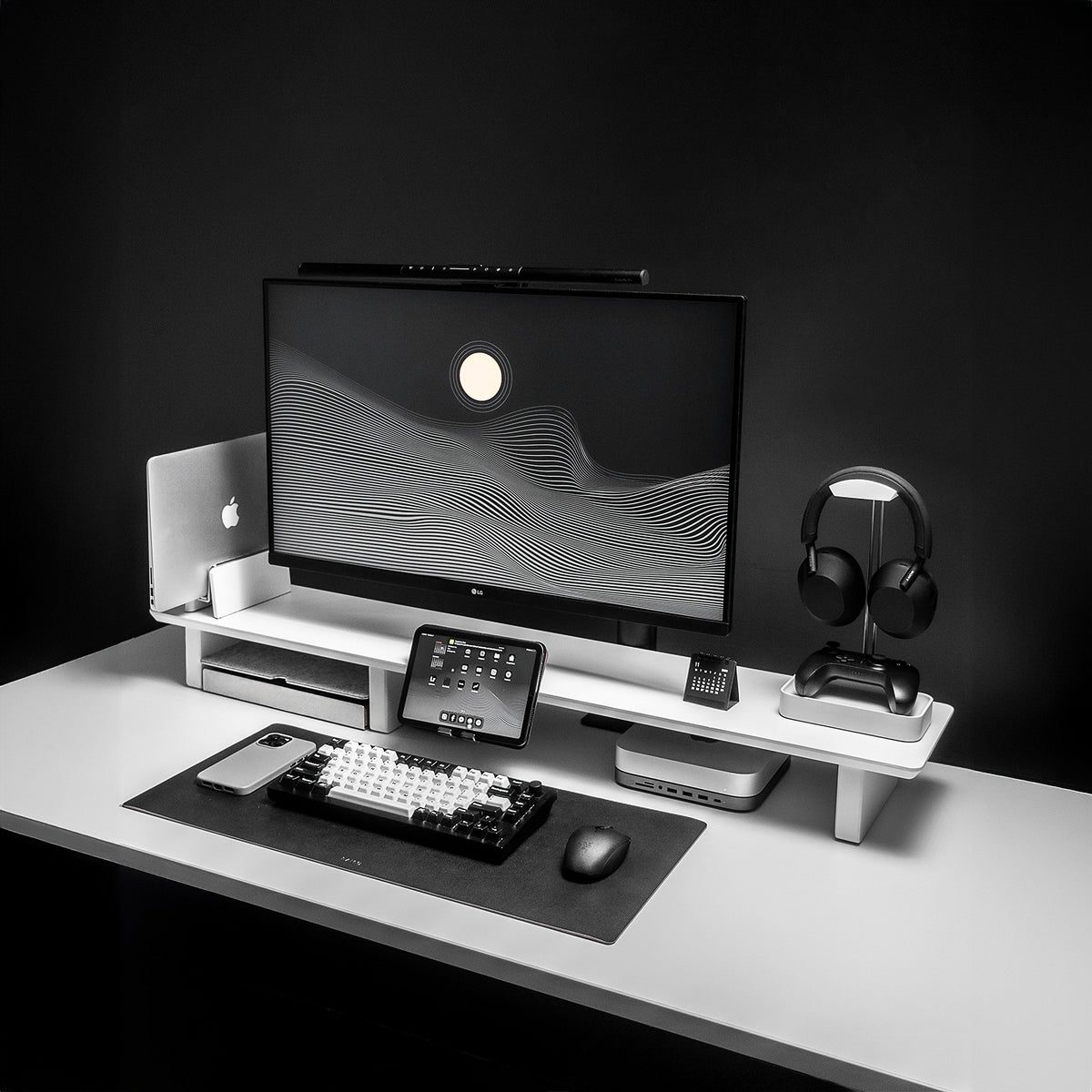 Desk Shelf White Setup Cockpit Dual Monitor Stand Grovemade Balolo ...
