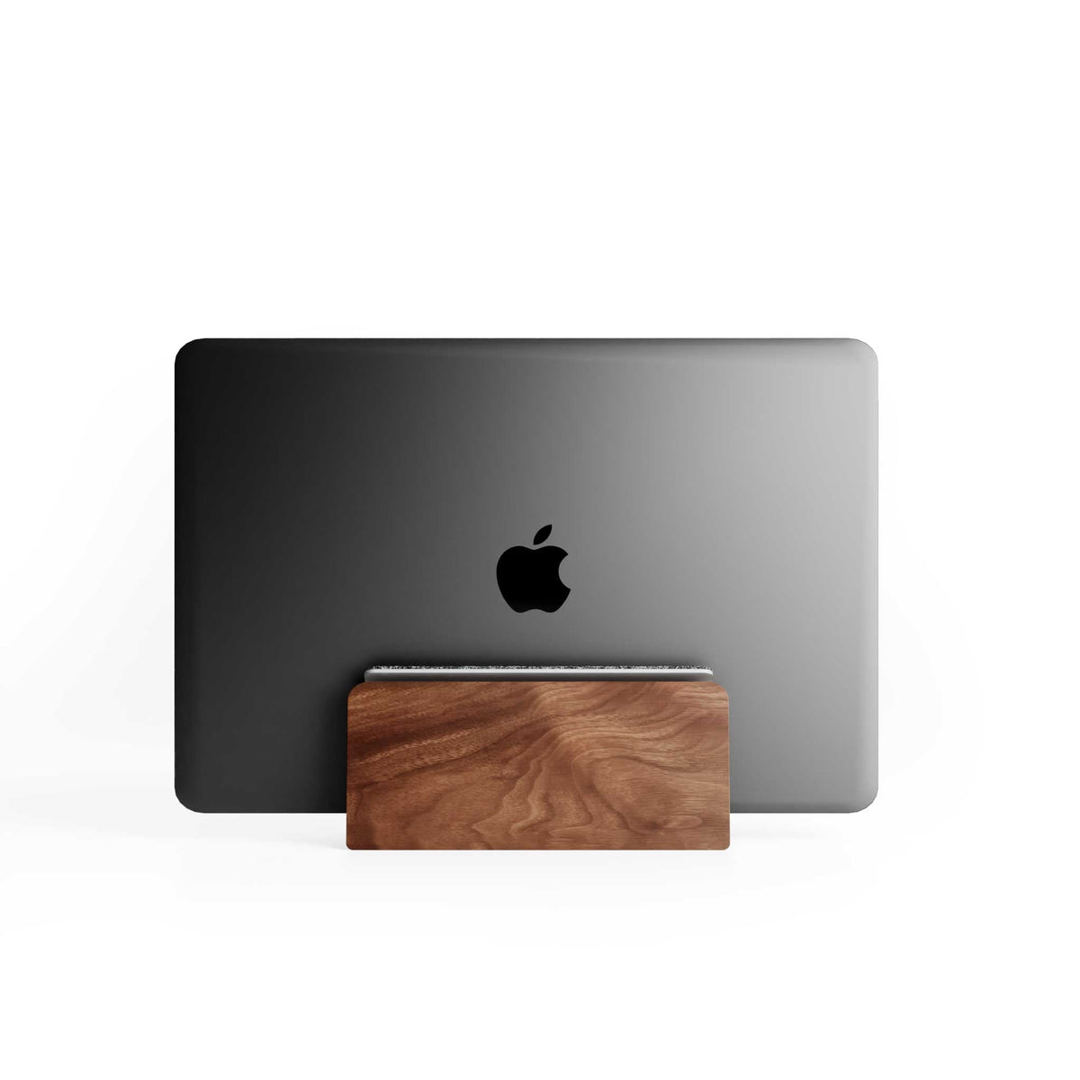 Vertical Laptop Stand Dual Clamshell Macbook Holder | Walnut Wood