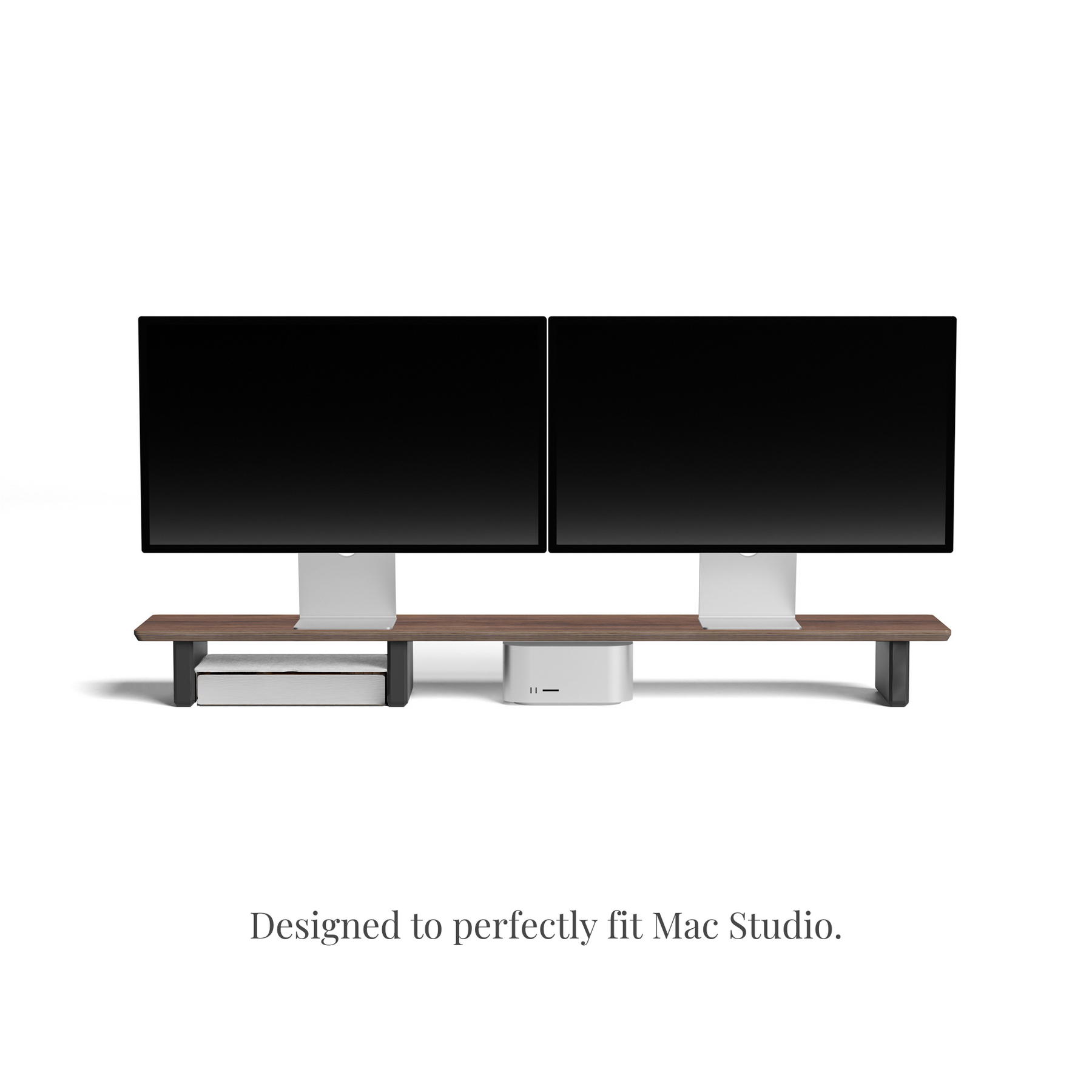 Desk Shelf Setup Cockpit Dual Monitor Stand | Walnut Wood
